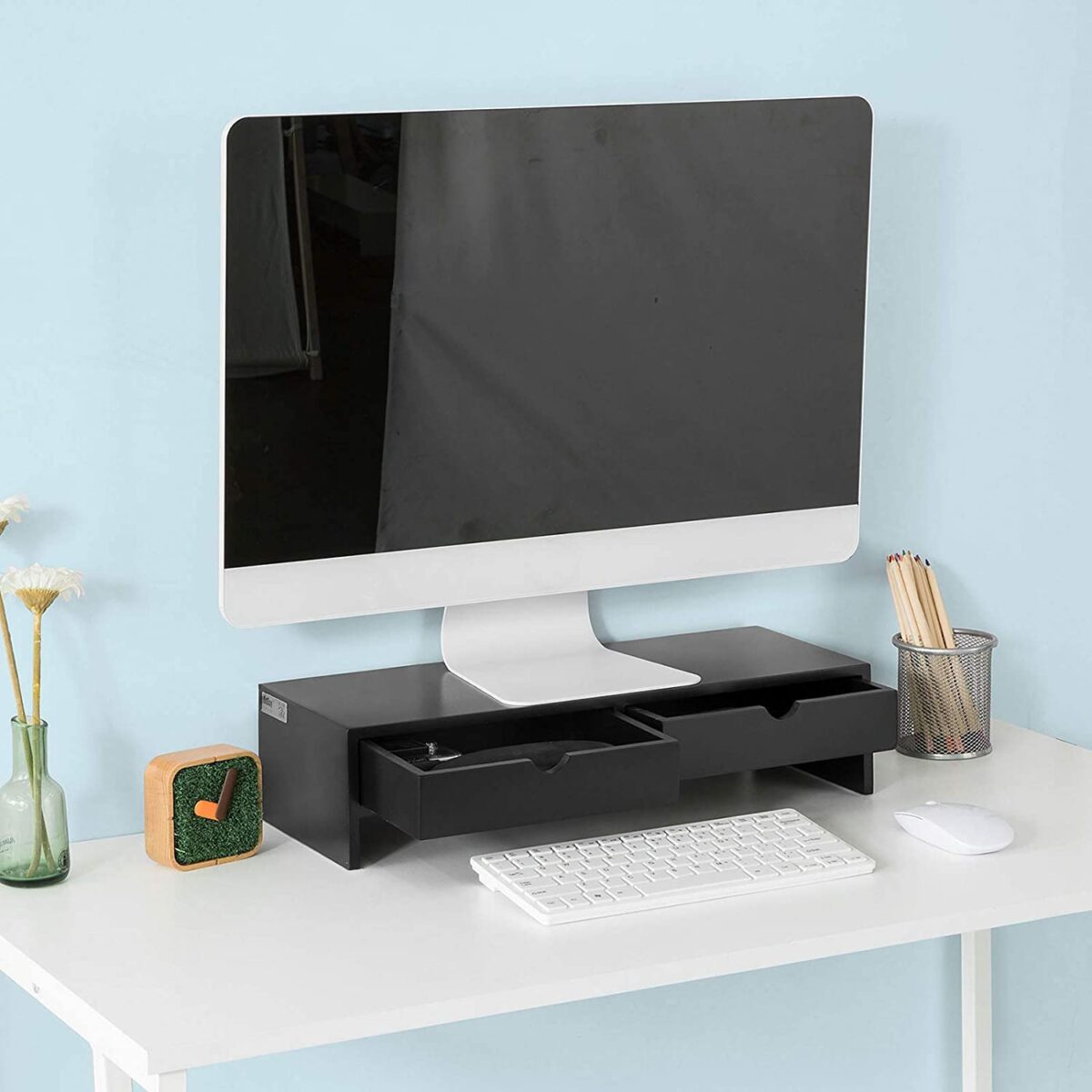 Monitor Stand Desk Organizer with 2 Drawers for Comfortable Viewing and ...